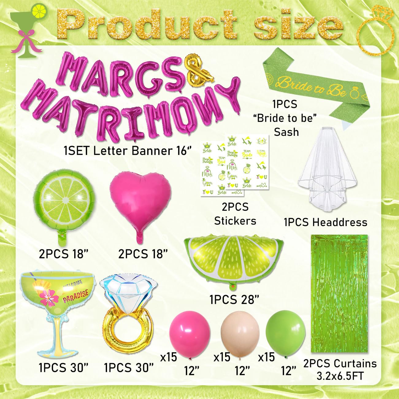 Margs and Matrimony Bachelorette Party Decorations, Margarita Bachelorette Balloons for Bachelorette Party Wedding Bridal Shower Mexican Fiesta Carnival Cinco De Mayo Themed Party