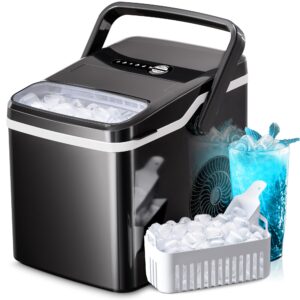 kismile ice makers countertop,28lbs/day,collapsible portable countertop ice maker machine with handle, 2 sizes of ice cube,9 pcs/7 mins,small ice maker with ice basket/scoop, for home & kitchen(black)