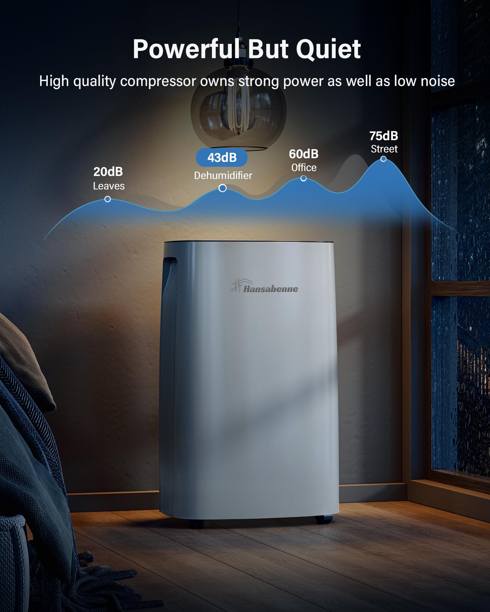 Hansabenne 70-Pints Dehumidifier for Basements - 4500 Sq. Ft. Compact Dehumidifier with Auto or Manual Drainage- Compact Dehumidifier with Intelligent Humidity Control | Auto Defrost | Dry Clothes