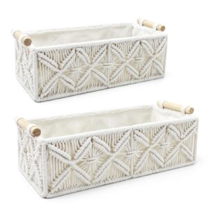 macrame storage baskets, boho decor style woven storage boxes for home organization, toilet tank shelf cabinet organizer baskets,set of 2