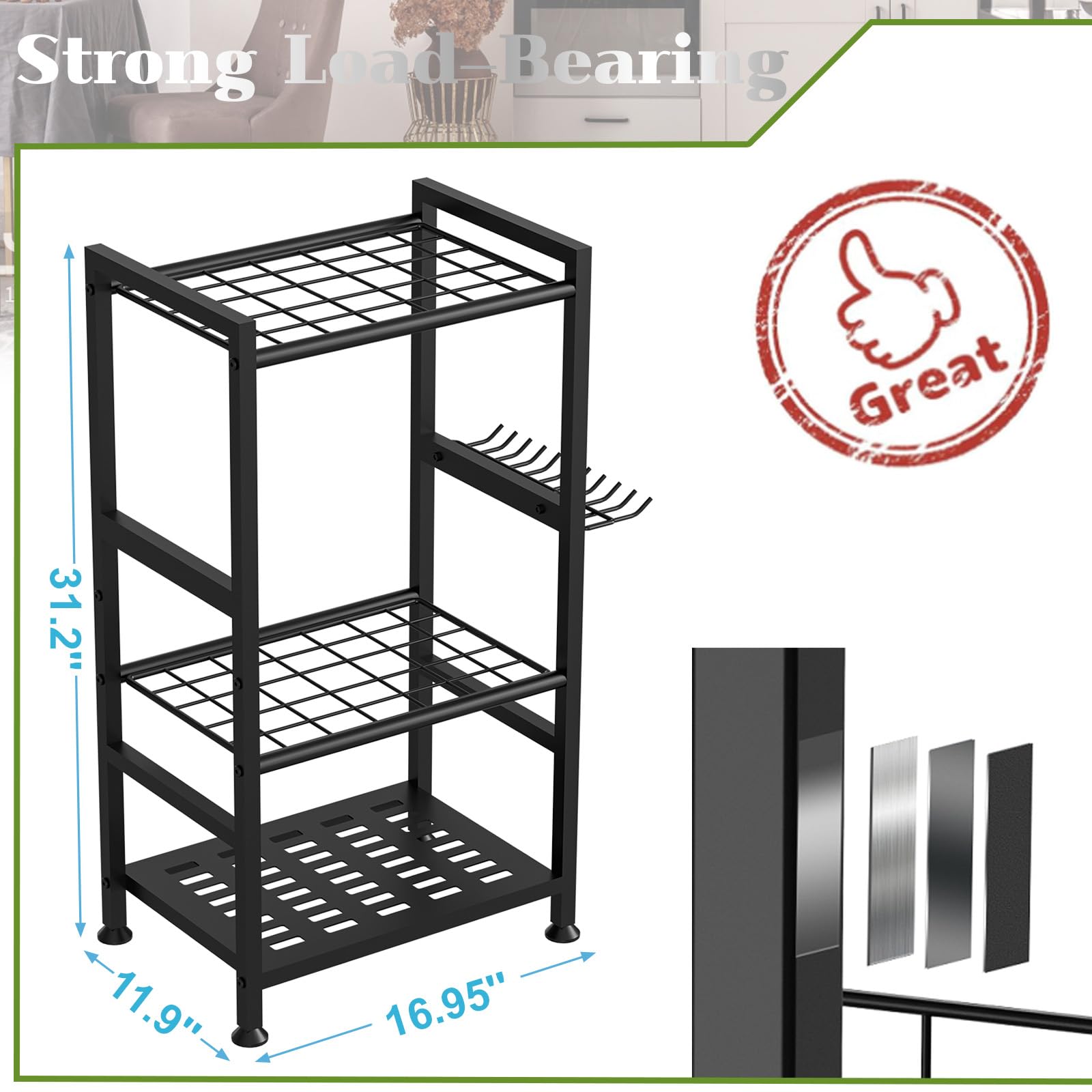 keomaisyto Garden Tool Organizer for Garage, Yard Tool Organizer for Garage Organization and Storage, Heavy Duty Garden Tool Stand with 35 Long-Handled Tool Slots and 10 Tool Hooks for Shed, Yard