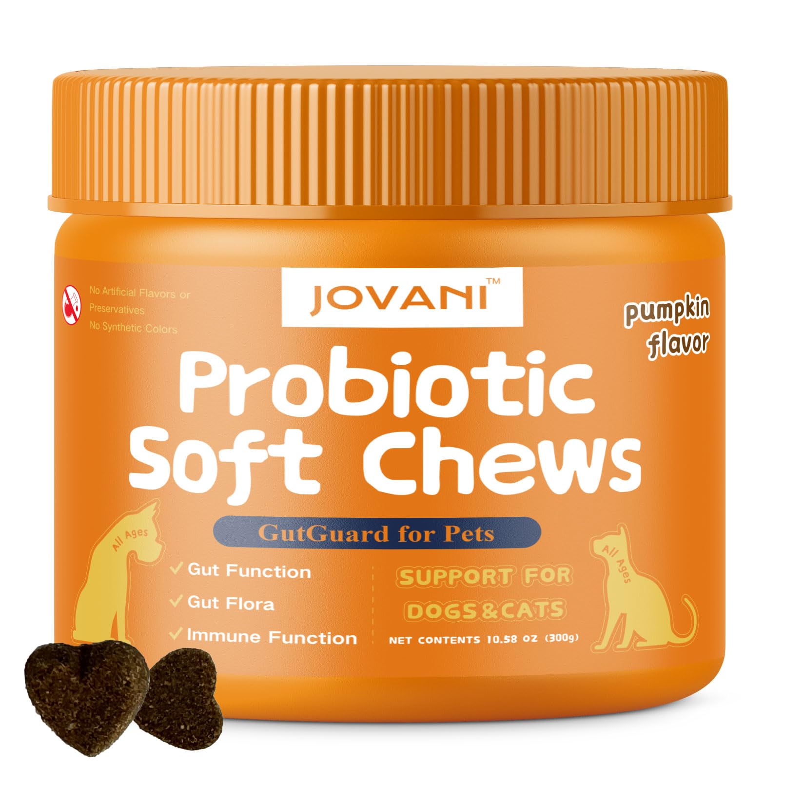 jovani Probiotic Soft Chews for Dogs, Digestive Enzymes for Gut Flora, Digestive Health, Diarrhea & Bowel & Immune System Support - Pumpkin Flavor - Contains 200 Soft Chews