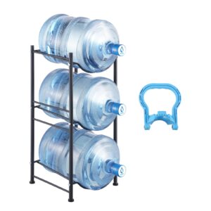 vevor 5 gallon water jug holder, 3 tiers water bottle holder, heavy duty water bottle rack with 3 slots, detachable water jug stand for kitchen, office, living room- black