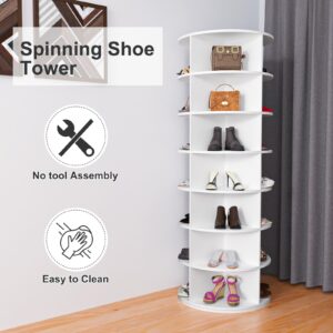 Hestiasko Rotating Shoe Rack, 7-Tier Spinning Shoe Rack, Upgrade Free Standing Rotating Shoe Rack Tower 360°, Easily Assembled Lazy Susan Shoe Rack, Revolving Shoe Organizer for Entryway - White