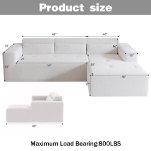 109" Modular Sectional Sofa, Modern Teddy Fabric L Shaped Couch, 3 Seat Corner Sofa Couch, Modern Upholstered Couch with Chaise & Pillows for Living Room Apartment, No Assembly Required (Beige)