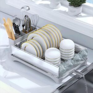 gajbah dish drying rack,compact dish rack with a cutlery holder,dish drainers for kitchen counter,12" w x 16.5" d (light grey)