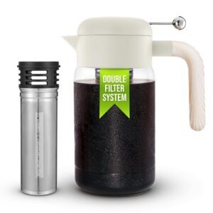 lafeeca cold brew coffee maker - iced tea brewer with airtight lid - stainless dual ultra filter - tritan pitcher - 1500 ml / 51 oz - dune