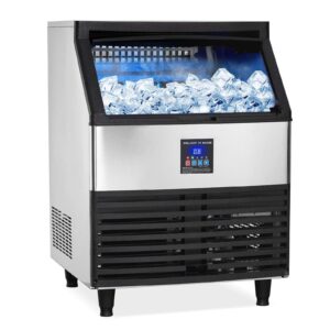 garveetech commercial ice maker machine 300lbs/24h, 100lbs storage bin, under counter ice machine, freestanding ice machine with ice scoop, self-cleaning, for restaurants/bars, 500w