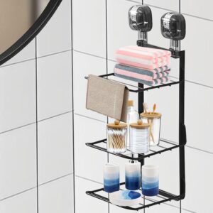 kingfinger suction cup storage organizer rack, 1 pack bathroom towel rack, wall-mounted shower caddy rack, multi-functional foldable holder rack, under sink organizer, gift for man and woman