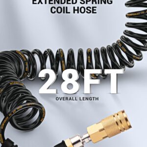 EVOULTES 1/4 In x 28 Ft Polyurethane Recoil Air Hose, Upgraded Air Compressor Hose with Repairable Bend Restrictor, Air Hose kit w/ 360° Swivel 1/4" NPT Coupler & Brass Quick Connect Air Fittings