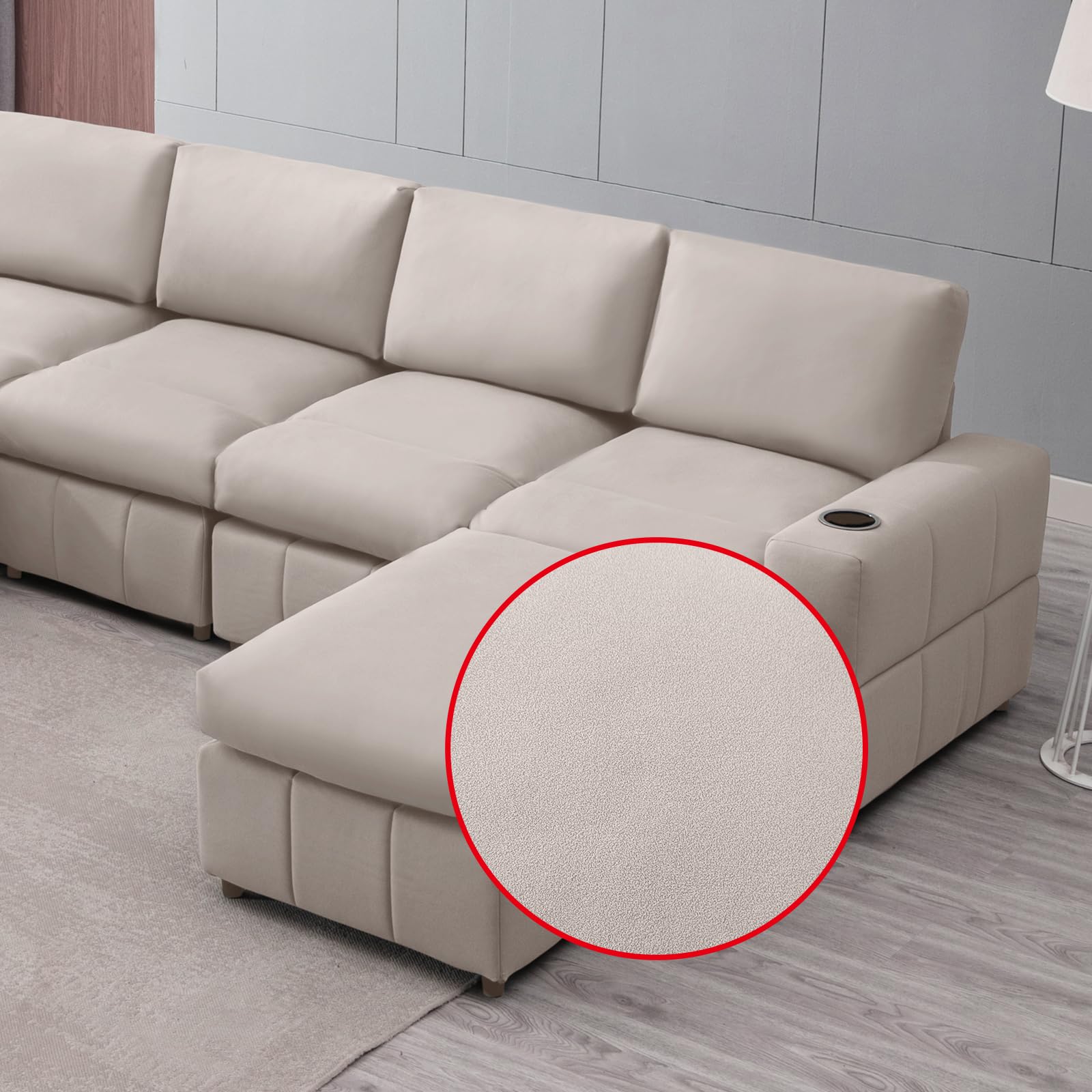 MUZZ Sectional Sofa with 2 Movable Ottomans, Leathaire U Shaped Couches with Cup Holder, 6 Seater Convertible Sectional Couch for Living Room (Beige)