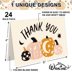 Whaline 24 Pack Fall Thank You Cards Bulk Pink Orange Pumpkin Star Greeting Cards with Envelopes Stickers Blank Note Cards for Autumn Thanksgiving Party, 4 x 6 Inch