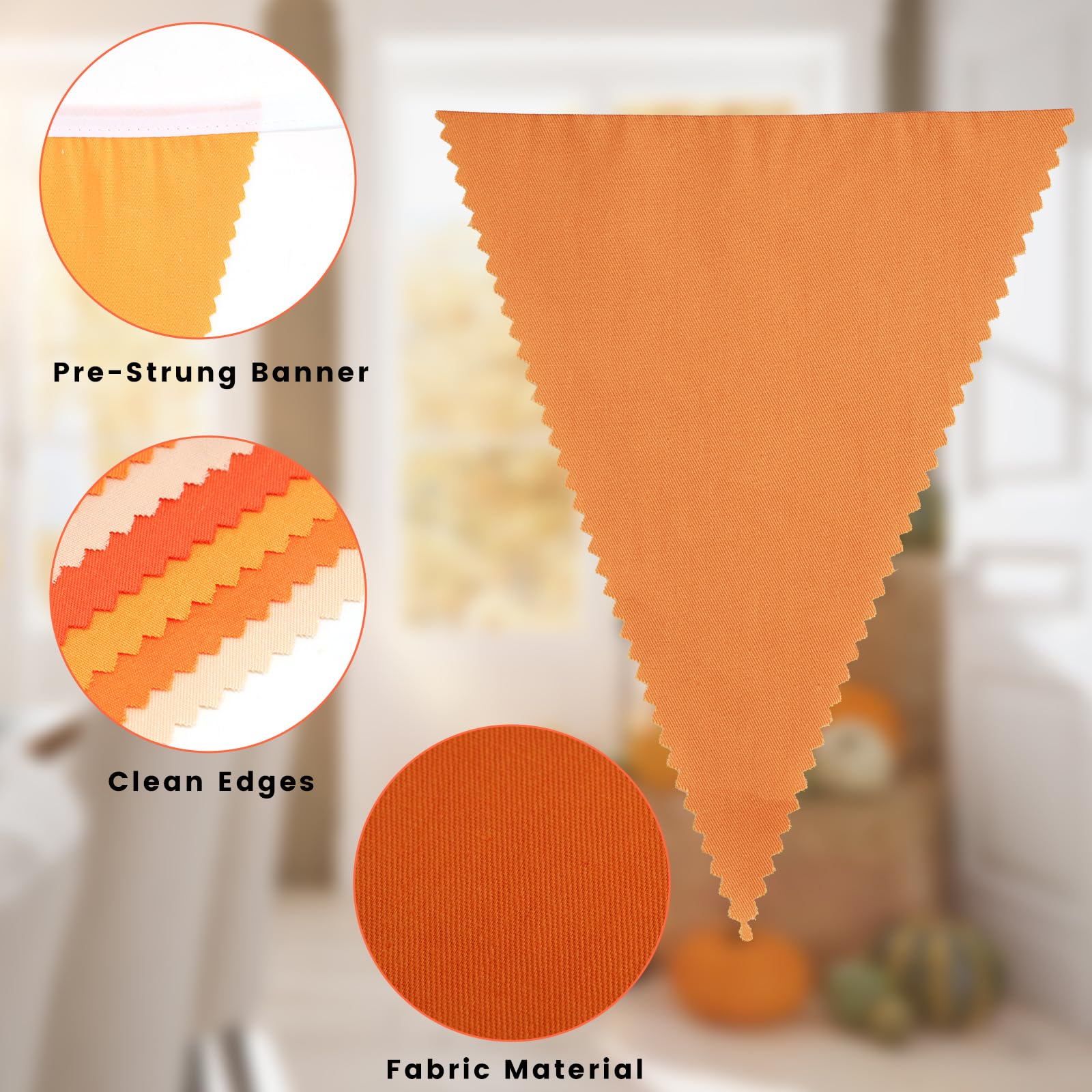 jijAcraft 39Ft Fall Banner Decorations Triangle Fabric Pennant Flag, 42 Pcs Fall Decor Thanksgiving Day Harvest Autumn Party Home Outdoor Garden Hanging Wedding Birthday Decoration (Orange)