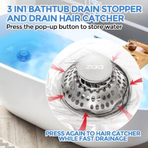 3in1 Bathtub Drain Stopper & Shower Drain Hair Catcher Combo, Upgraded 2in1 Tub Stopper Bathtub Drain Cover and Hair Catcher, 2 Pack Premium Silicone Drain Protector & Shower Drain Cover.