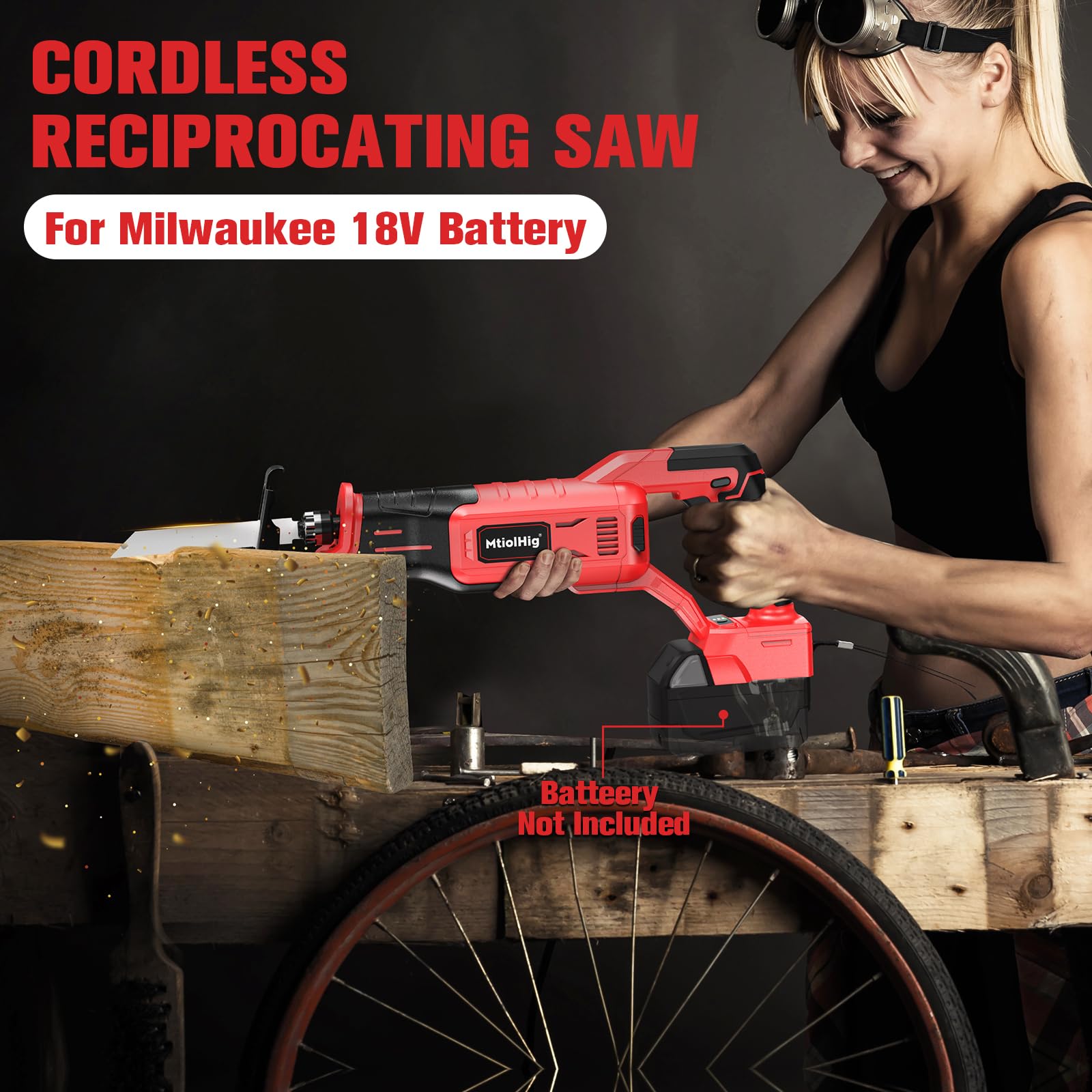 Cordless Reciprocating Saw for Milwaukee M18 18V Battery: 3200 SPM Brushless Sawzall, 3 Variable Speed, 1" Stroke Length, Keyless Blade Clamp, Includes 4 Blades for Metal, PVC, Wood. Tool Only