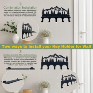 Key Holder for Wall | Metal Decorative Wall Mounted Mountain Key and Mail Holder with Shelf | 2 in 1 Key Hooks for Entryway, Front Door, Hallway, Kitchen, and Office | Key Organizer and Key Rack