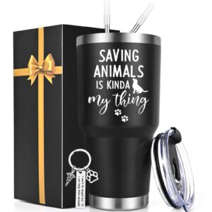 lifecapido vet tech gifts, veterinarian gifts, saving animals is kinda my thing 30oz tumbler with veterinarian keychain, vet tech week gifts christmas gifts for veterinarian technologists, black