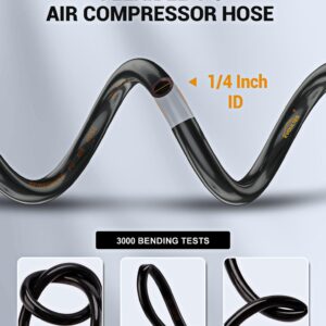 EVOULTES 1/4 In x 28 Ft Polyurethane Recoil Air Hose, Upgraded Air Compressor Hose with Repairable Bend Restrictor, Air Hose kit w/ 360° Swivel 1/4" NPT Coupler & Brass Quick Connect Air Fittings