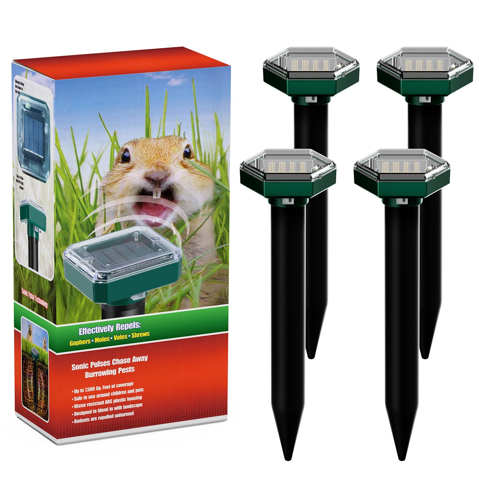 Mole Repellent Solar Powered 4 Pack buzzkick Solar Mole Repellent Ultrasonic Rodent Repeller，Vole Repellent Outdoor，Ultrasonic Pest Repeller for Yard