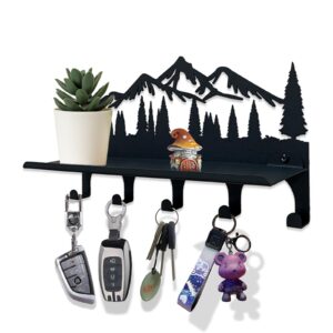 key holder for wall | metal decorative wall mounted mountain key and mail holder with shelf | 2 in 1 key hooks for entryway, front door, hallway, kitchen, and office | key organizer and key rack