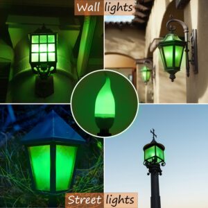 OHLGT E12 Flame Bulbs, 3 Mode LED Candelabra 2.0 Watt Green Chandelier Candle Light Bulbs, Flame Tip for Christmas Party Decorations（2 Packs）