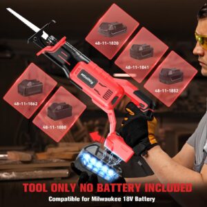 Cordless Reciprocating Saw for Milwaukee M18 18V Battery: 3200 SPM Brushless Sawzall, 3 Variable Speed, 1" Stroke Length, Keyless Blade Clamp, Includes 4 Blades for Metal, PVC, Wood. Tool Only