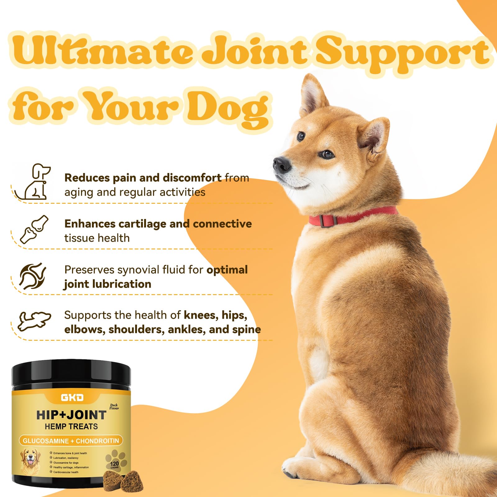 GKD Joint Supplement for Dogs, Glucosamine Hip & Joint Supplement for Dogs Support Aid with Care Mobility Bites Treats, Joint Chews for Dogs, Relief Arthritis Pain