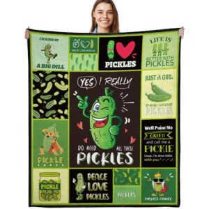 pickle blanket gifts for pickle lovers - funny dill pickle gifts, pickle lover gifts, pickle gift for kids women girl, super soft lightweight cozy pickle blanket for bed couch sofa decor 50"×60"