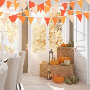 jijAcraft 39Ft Fall Banner Decorations Triangle Fabric Pennant Flag, 42 Pcs Fall Decor Thanksgiving Day Harvest Autumn Party Home Outdoor Garden Hanging Wedding Birthday Decoration (Orange)