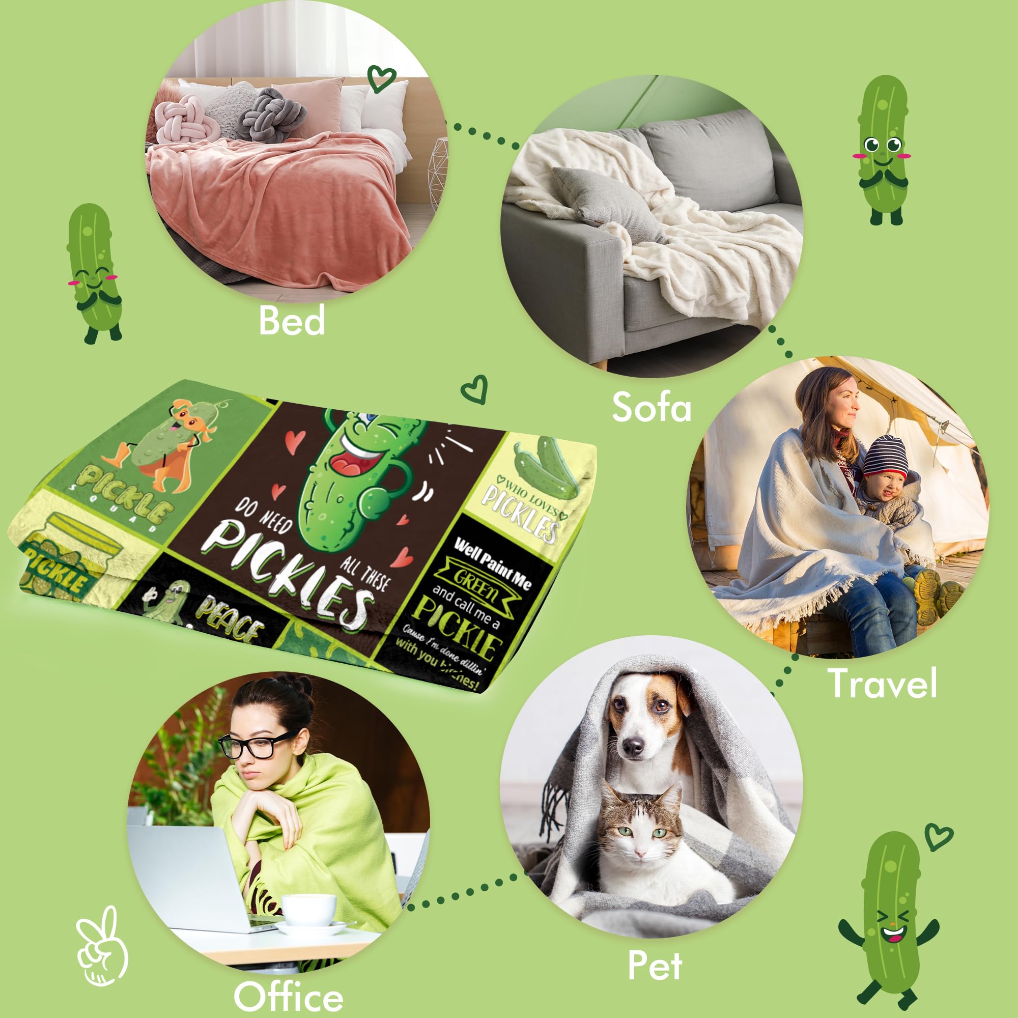 Pickle Blanket Gifts for Pickle Lovers - Funny Dill Pickle Gifts, Pickle Lover Gifts, Pickle Gift for Kids Women Girl, Super Soft Lightweight Cozy Pickle Blanket for Bed Couch Sofa Decor 50"×60"