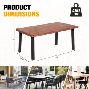 Flamaker Dining Table for 6 FSC Acacia Wood Indoor Outdoor Home Kitchen Table with Iron Legs Large Rectangular Patio Table for Deck, Sunroom (Walnut)