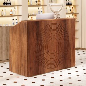 LITTLE TREE 47-Inch Reception Desk with Counter, Oak Front Desk Reception Room Table, Retail Counter for Checkout, Modern Welcome Desk for Lobby, Office, Beauty Salon