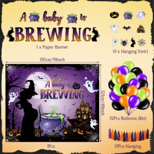 Halloween Baby Shower Decorations, A Baby is Brewing Gender Reveal Trunk or Treat Car Decorations Kit for SUV with Backdrop Banner Hanging Swirl Balloon for Halloween Baby Brewing Party Supplies Decor