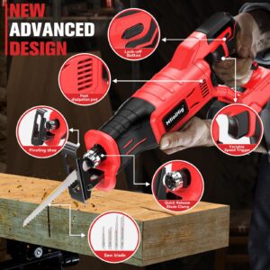 Cordless Reciprocating Saw for Milwaukee M18 18V Battery: 3200 SPM Brushless Sawzall, 3 Variable Speed, 1" Stroke Length, Keyless Blade Clamp, Includes 4 Blades for Metal, PVC, Wood. Tool Only