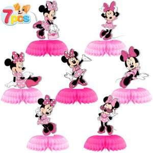 minnie birthday party supplies, 7pcs honeycomb centerpieces for mouse party decorations, double sided table decorations centerpieces party favors