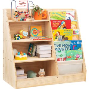 zbpress kids wooden bookshelf with storage,kids bookshelf and toy storage organizer, solid wood kids bookshelf,toddler bookshelf,classroom bookshelf