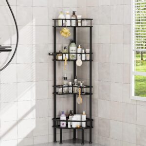 fjnatinh corner shower caddy - 4 tier shower organizer corner shelf stainless steel floor corner shower stand rack for bathroom balcony kitchen, no drilling shelves, adhesive shower caddy