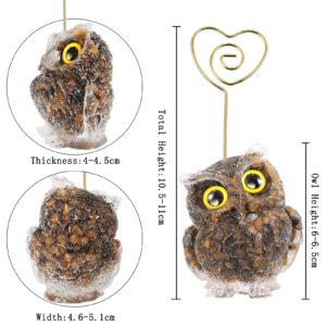 Sportmusies Resin Crystal Owl Table Card Holder, Gold Heart-Shaped Clip Picture Number Memo Stand for Wedding Birthday Party, Tiger's Eye Stone