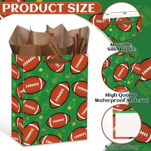 Football Gift Bag with Tissue Paper Set Football Party Gift Wrap Bags and Greeting Card Decorations for Sports Party Favor Football Birthday Goodie Treat Wrapping Bag for Boy Men Team Supplies