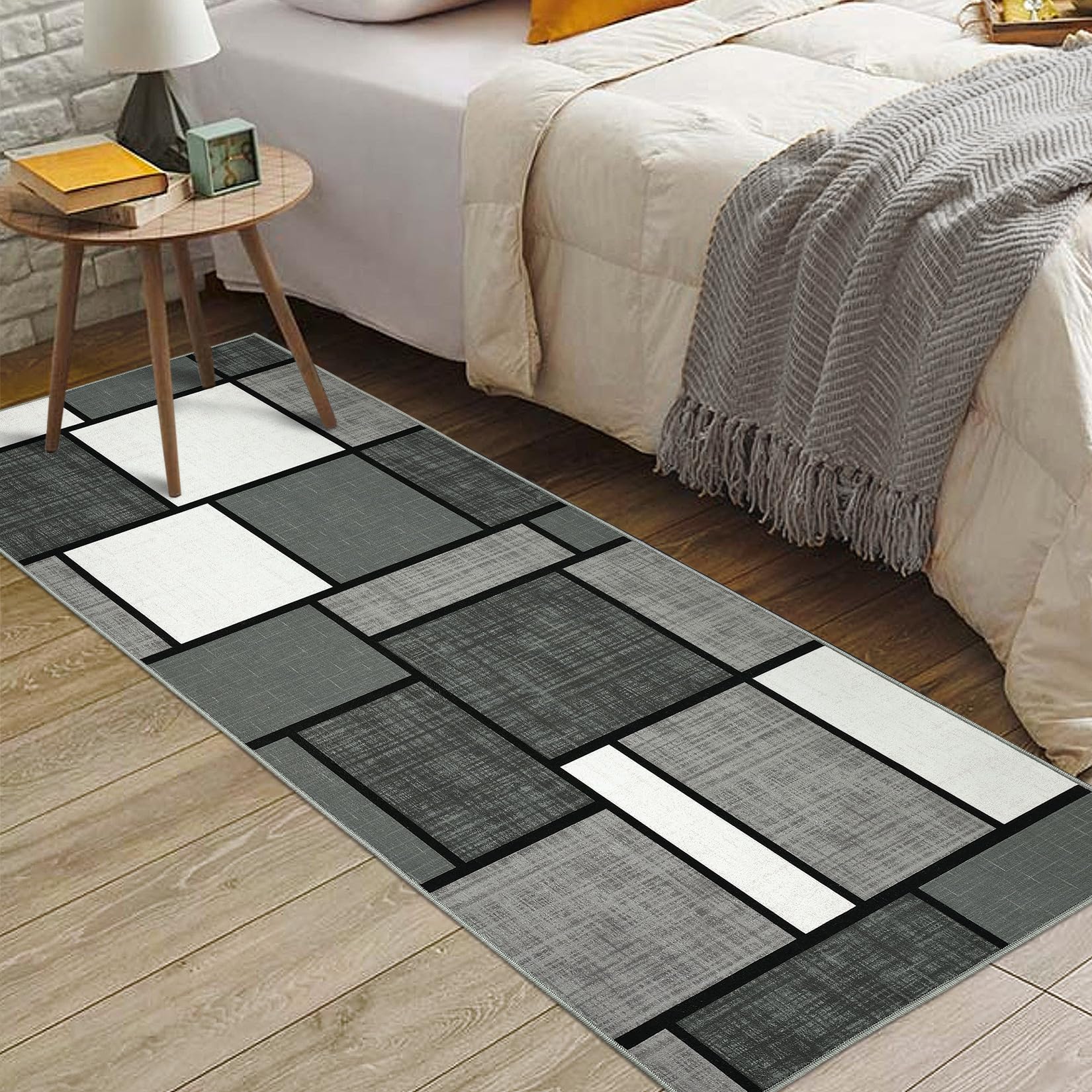 FairOnly 2x6 Runner Rug Washable Runner Rug Kitchen Runner Rug Geometric Runner Rugs Modern Floor Cover for Hallways Non Slip Runner Rug Low Pile Carpet for Living Room Bedroom Dining Room,Grey