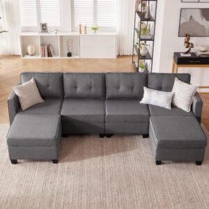 Tbfit Modular Sectional Couch Sofa, Convertible U Shaped Couch with Storage Ottomans, 6 Seat Modular Sectionals Sofa Couches for Living Room, Dark Grey