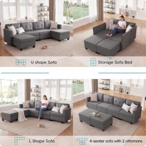 Tbfit Modular Sectional Couch Sofa, Convertible U Shaped Couch with Storage Ottomans, 6 Seat Modular Sectionals Sofa Couches for Living Room, Dark Grey