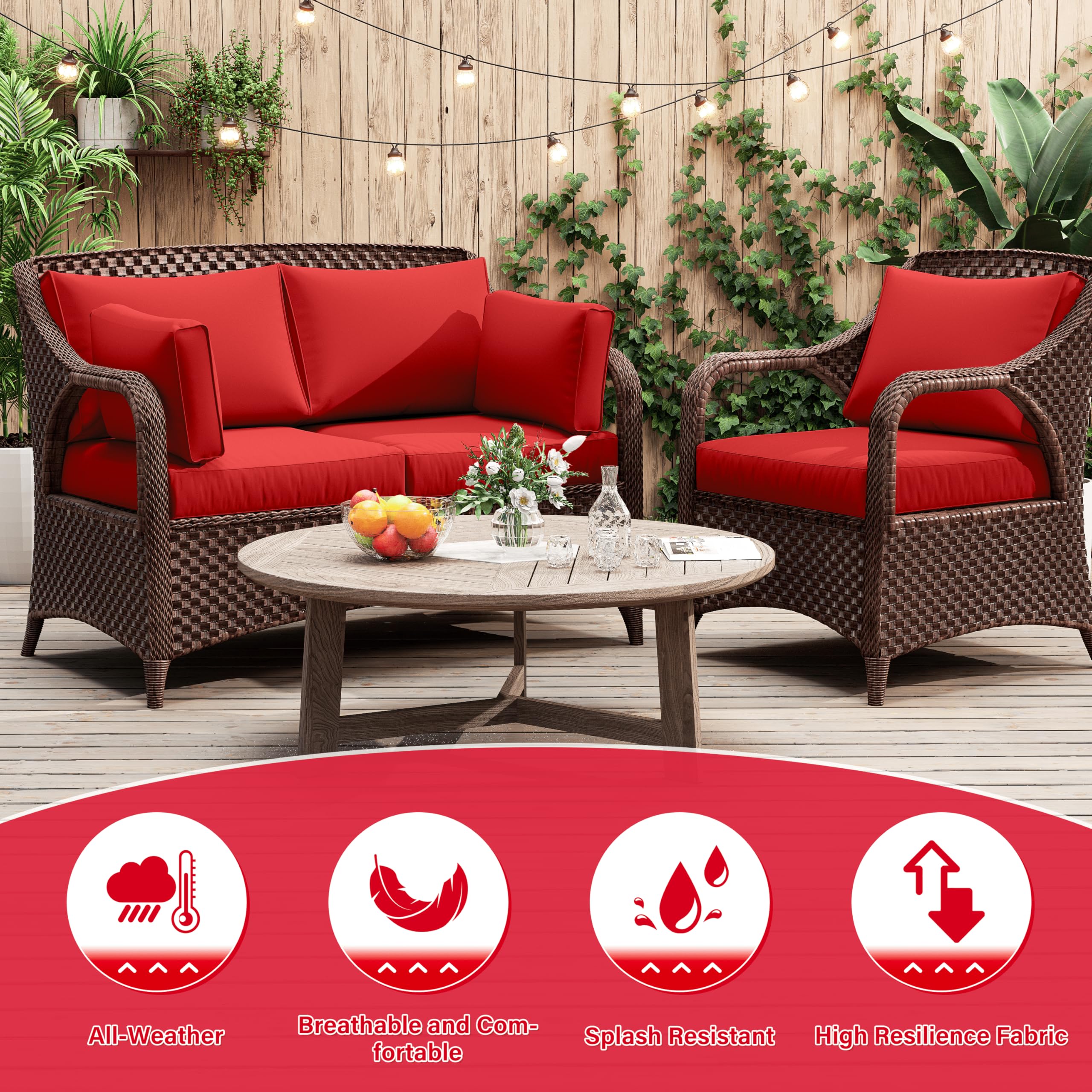 Snubbull 8p Outdoor Cushion Slipcovers Outdoor Patio Cushions Covers Replacement Waterproof with Zipper for 3-Seat Outdoor Rattan Sofa Patio Furniture Cushion Covers, Covers Only