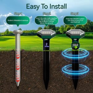 Mole Repellent Solar Powered 4 Pack buzzkick Solar Mole Repellent Ultrasonic Rodent Repeller，Vole Repellent Outdoor，Ultrasonic Pest Repeller for Yard