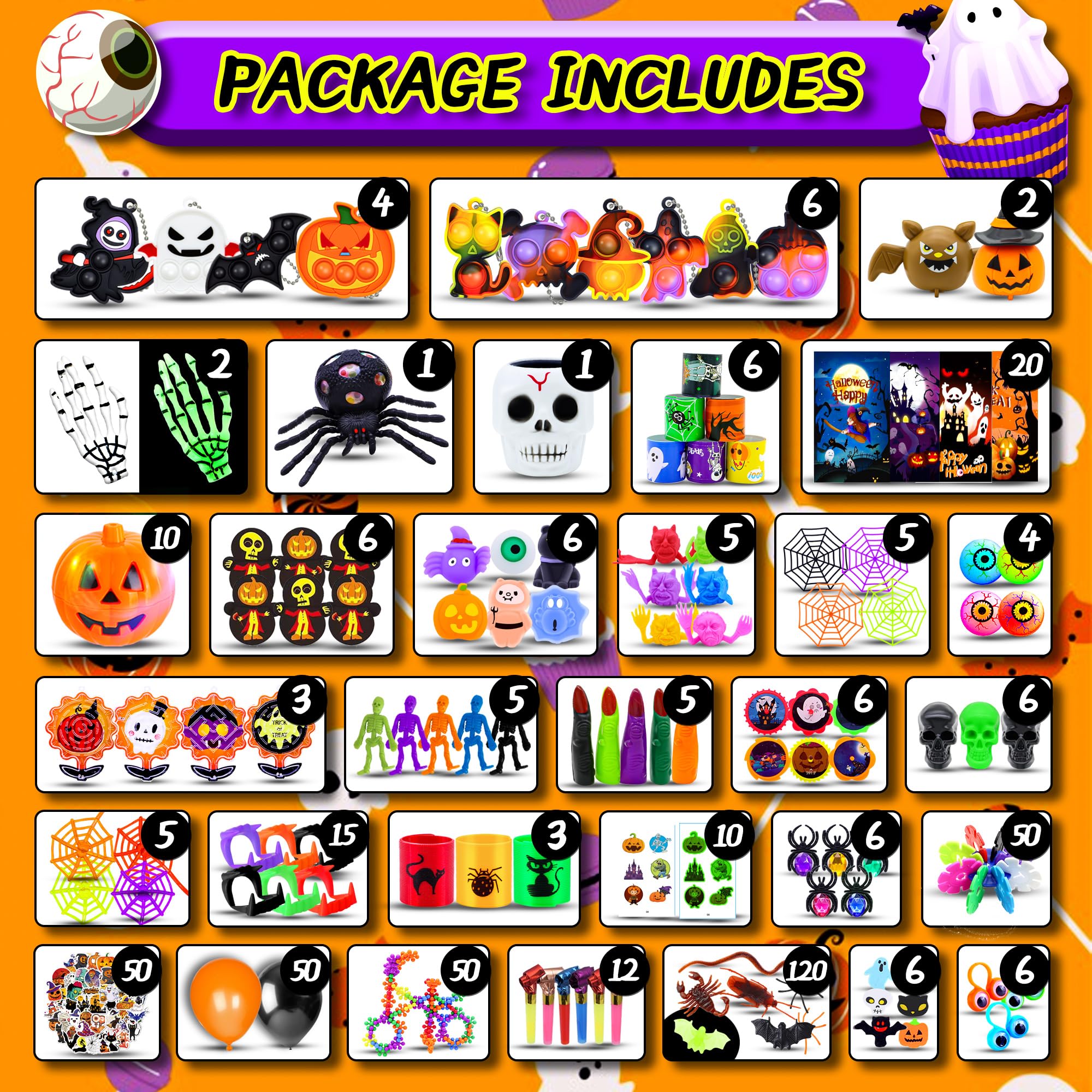 586 PCS Halloween Party Favors for Kids, Bulk Halloween Toys for Trick or Treat Non Candy Fillers Classroom Prizes Halloween Goodie Bags Stuffers Treasure Box Toys Gifts for Kids Party Supplies