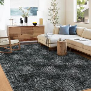 luxloom washable area rug 5x7 rug for living room bedroom rug modern abstract rug farmhouse non slip throw rugs soft low pile foldable thin stain resistant carpet for office dining room 5'x7' black