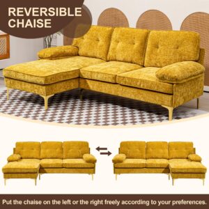 PALLOME 84" Convertible Sectional Sofa Couch, L Shaped Sofa Couch with Reversible Chaise, Chenille 3-Seat Lounge Couch, Sleeper Sofa Bed for Small Space, Living Room, Apartment (Yellow)