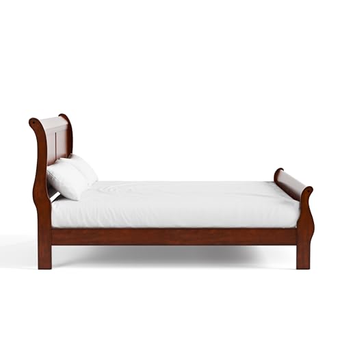 Furniture of America Arabella Traditional Wood King Bed Frame with Headboard and Footboard, Elegant Sleigh Design Bedframe for Bedroom, Guest Room, Easy Assembly, Box Spring Required, Cherry