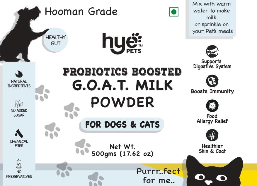 HYE FOODS Instant Goat's Milk with Probiotics - Best Natural Dog Food & Cat Food Supplement 17.62oz (500g)