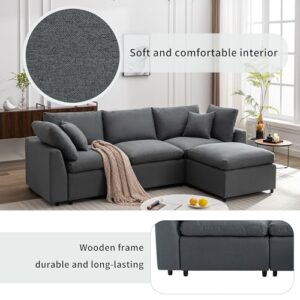 Jintop 104" Upholstery Convertible Sectional Sofa,Feather-Filled L Shaped Couch with Reversible, Sleeper Chaise W/Sloped Armrest Design,Living Room Furniture for Apartment,Office,Dark Gray, 104.3